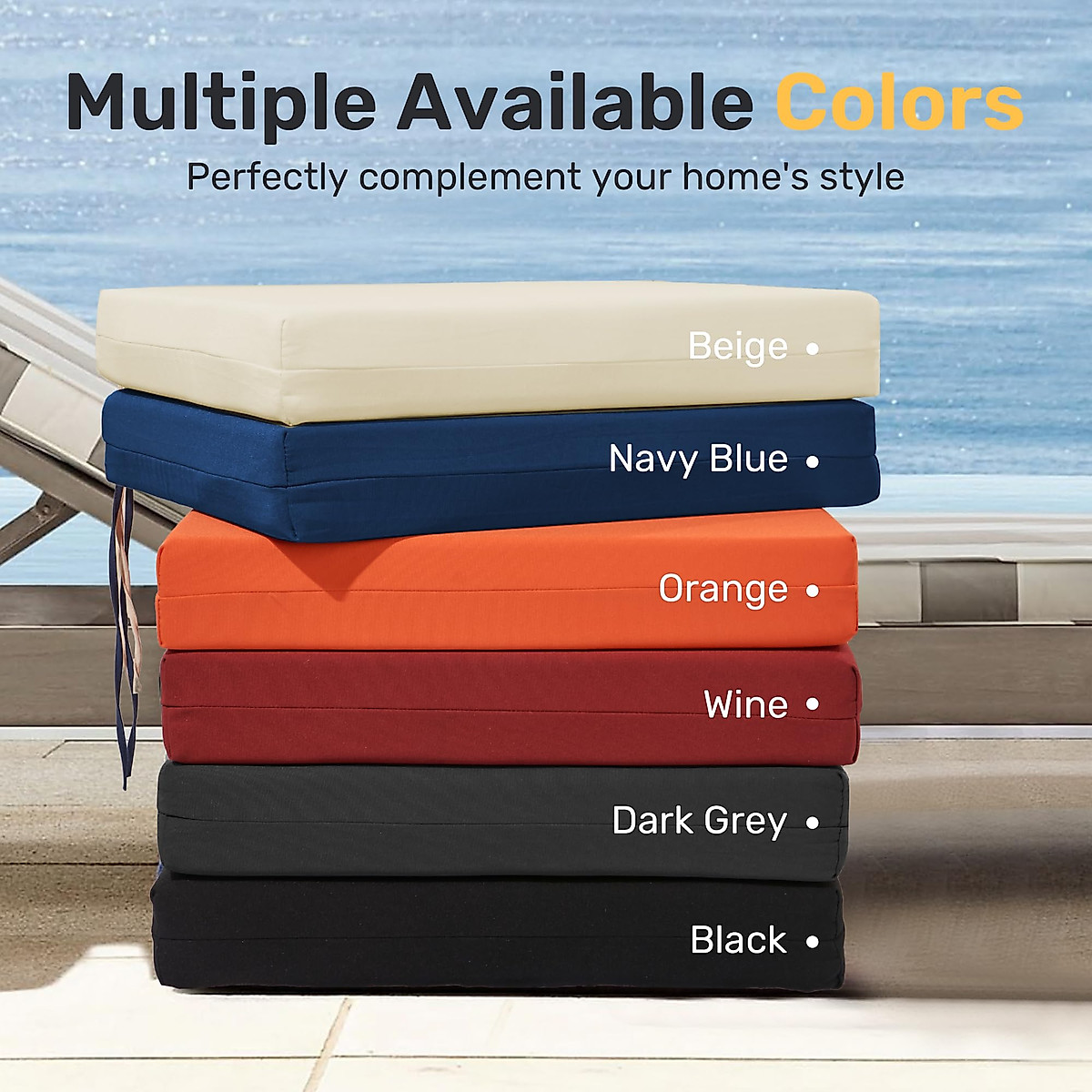 UNIKOME Outdoor Chair Cushions Pack of 4, Water Resistant Patio Cushions with Ties, High Density Sponge Filling Square Corner Seat Cushions for Outdoor Furniture, 18.5"x16"x3", Beige