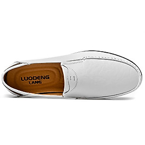 LUODENGLANG Loafer Premium Genuine Leather Men's Casual Shoes Slip On Mens Driving Penny Loafers for Men Lightweight Breathable White 9.5 M43