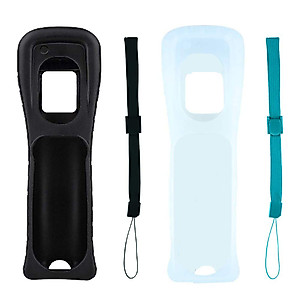 Poulep Gesture Controller and Nunchuck Joystick with Silicone Case for Wii Wii U Console (black + light blue)