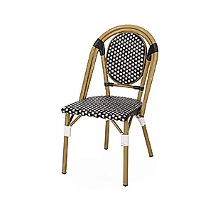 Christopher Knight Home Gwendolyn Outdoor French Bistro Chairs (Set of 2), Black + White + Bamboo Print Finish