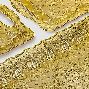 ZOOFOX 6 Pack Decorative Plastic Serving Tray, Gold Serving Tray with Handles, Disposable Beaded Trays for Platters, Cupcake, Wedding and Birthday Parties, 15" x 8.5"