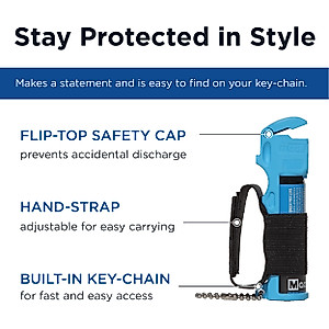 MACE BRAND Sport Pepper Spray (Neon Blue) – 12’ Powerful Pepper Spray with Adjustable Hand Strap — Flip Top Safety Cap, Leaves UV Dye on Skin – Self Defense Pepper Spray for Women, Made in The USA