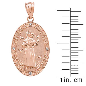 10k Rose Gold Saint Francis Of Assisi Diamond Oval Medal Charm Pendant (Medium)