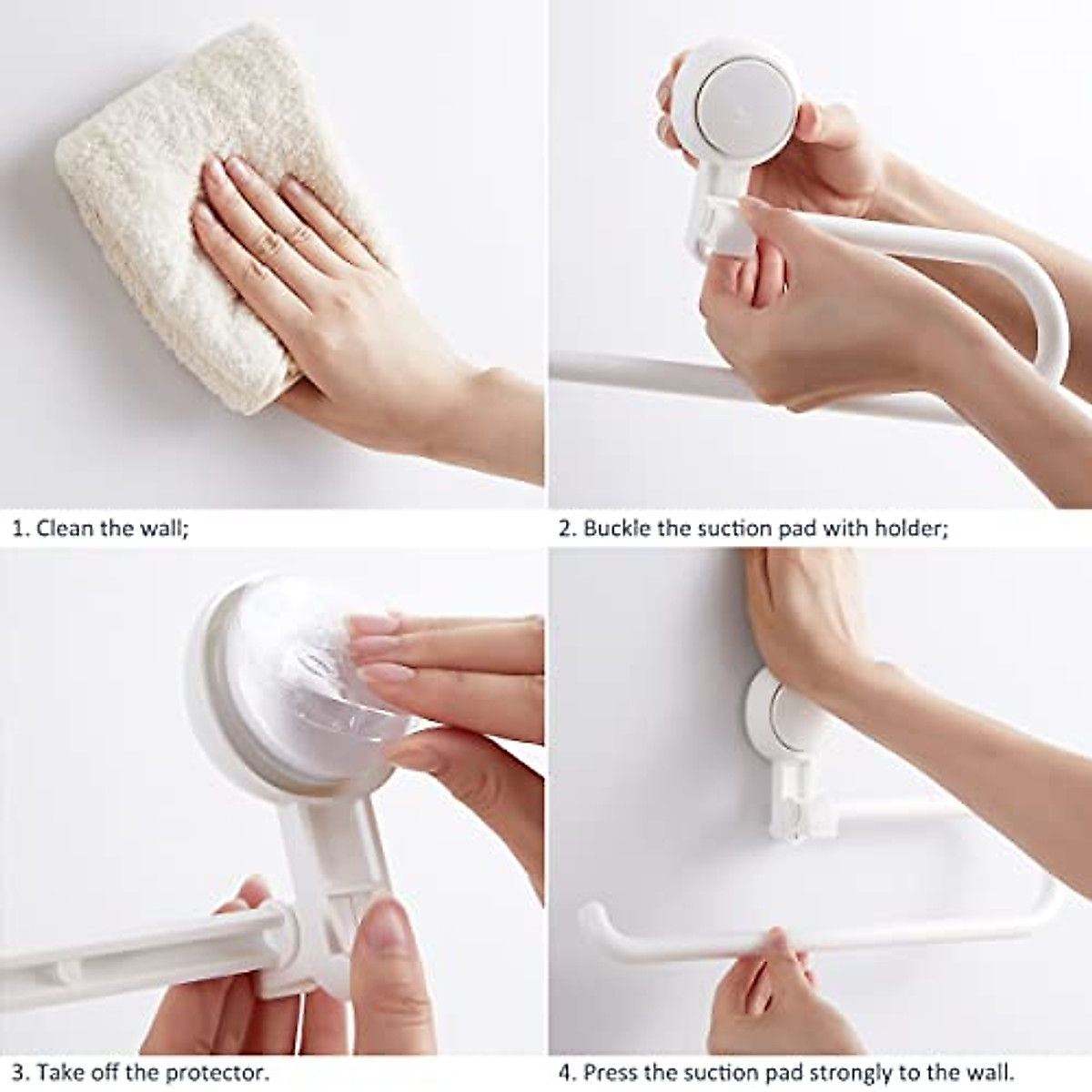 TAILI Suction Cup Paper Towel Holder Under Cabinet, No Drilling Plastic Paper Towel Rack for Kitchen, Reusable Paper Towel Hanger, Wall Mount Paper Towel Holder White