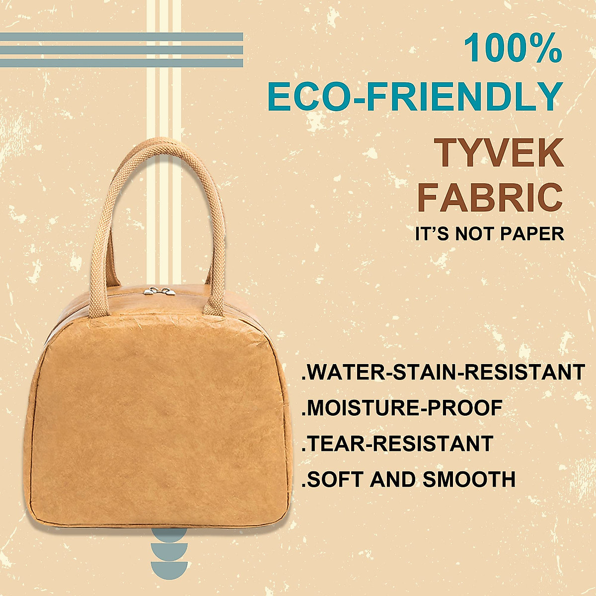 Khulula Tyvek Lunch Bag for Women Insulated Lunch Box Durable Leakproof Paper Reusable Lunch Tote Bags for Work, Picnic, Travel, Snack, Hiking Brown