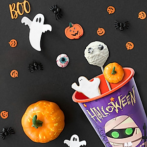 FZR Legend 24 Pack Halloween Party Favors Goodie Cups, Bats Ghost Cats Pumpkin Witch Spider Party Plastic Cups with 4 Patterns, 16OZ Reusable Halloween Party Decorations Supplies Cups with Lids Plugs