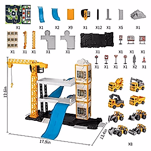 TEMI Construction Vehicles Toy for Boys, 60PCS Kids Engineering Trucks Vehicle w/Tractor, Crane, Dump, Excavator and Map, Birthday Gift Toys for 3 4 5 6 7 Year Old Boys Children Toddlers