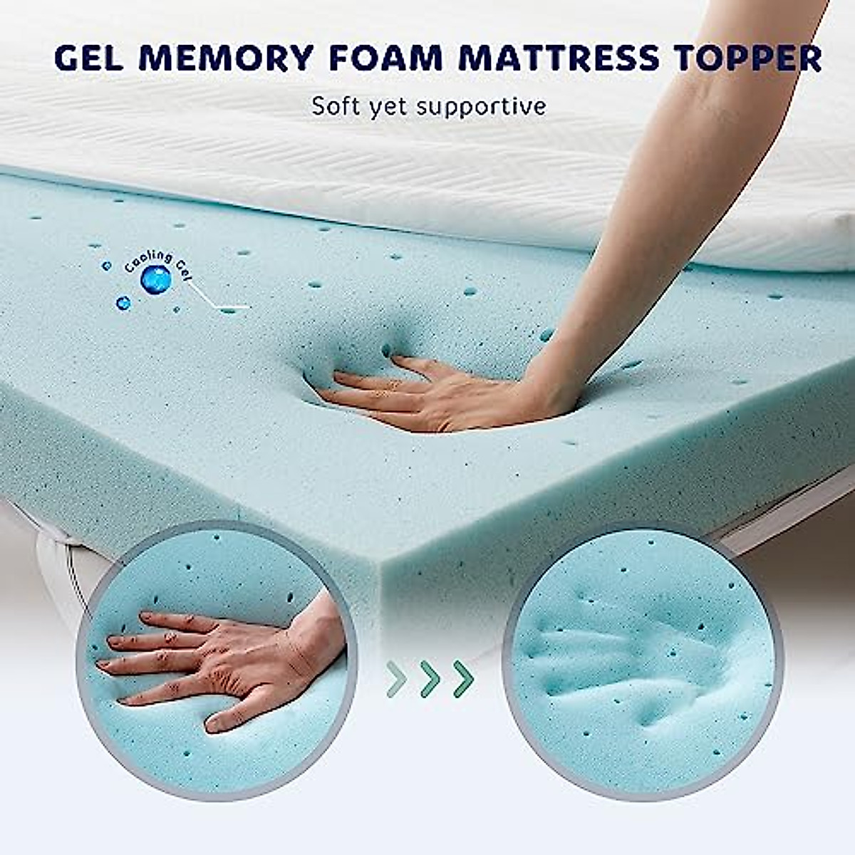 Homemate Memory Foam Mattress Topper Queen, 3 Inch Gel Cooling Mattress Pad High Density Foam Firm Mattress Topper, Soft Pressure Relieve Bed Topper CertiPUR-US, Non-Slip Removable & Washable Cover