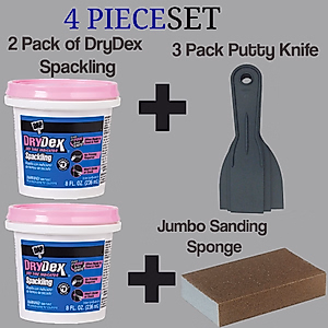 Do it Best Drywall Repair Kit- DAP Drydex (2Pack)- Joint Compound Spackle Patch- Nail Hole Filler- Wall Putty- Plaster Repair- Bundled w/Sanding Block & 3 Pack Putty Knife Set
