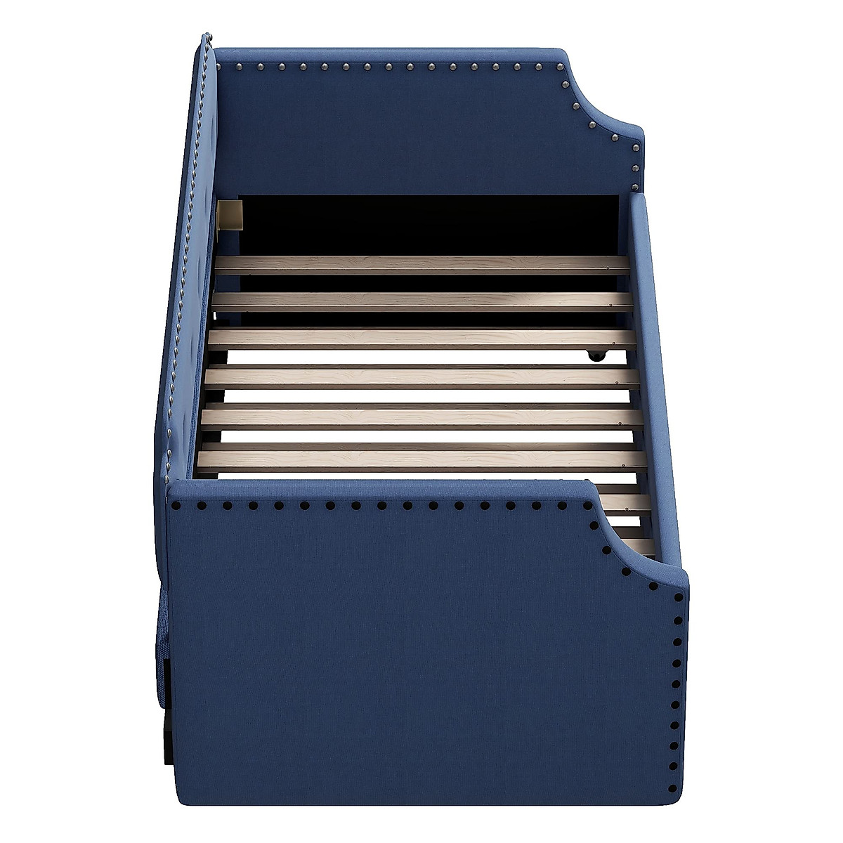 Harper & Bright Designs Twin Size Upholstered Daybed with Trundle, Upholstered Daybed Sofa Bed Frame for Living Room Bedroom, Blue