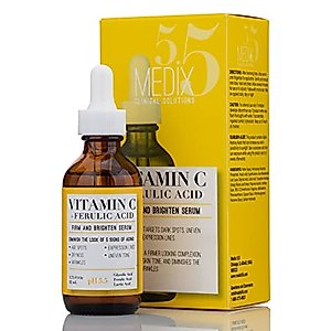 Medix Vitamin C Facial Serum Skin Care Booster For Age Spots, Wrinkles, & Fine Lines. Anti Aging Face Serum W/Glycolic Acid & Hyaluronic Acid Brightens Skin For Healthier Skin Complexion, 1.75 Fl Oz