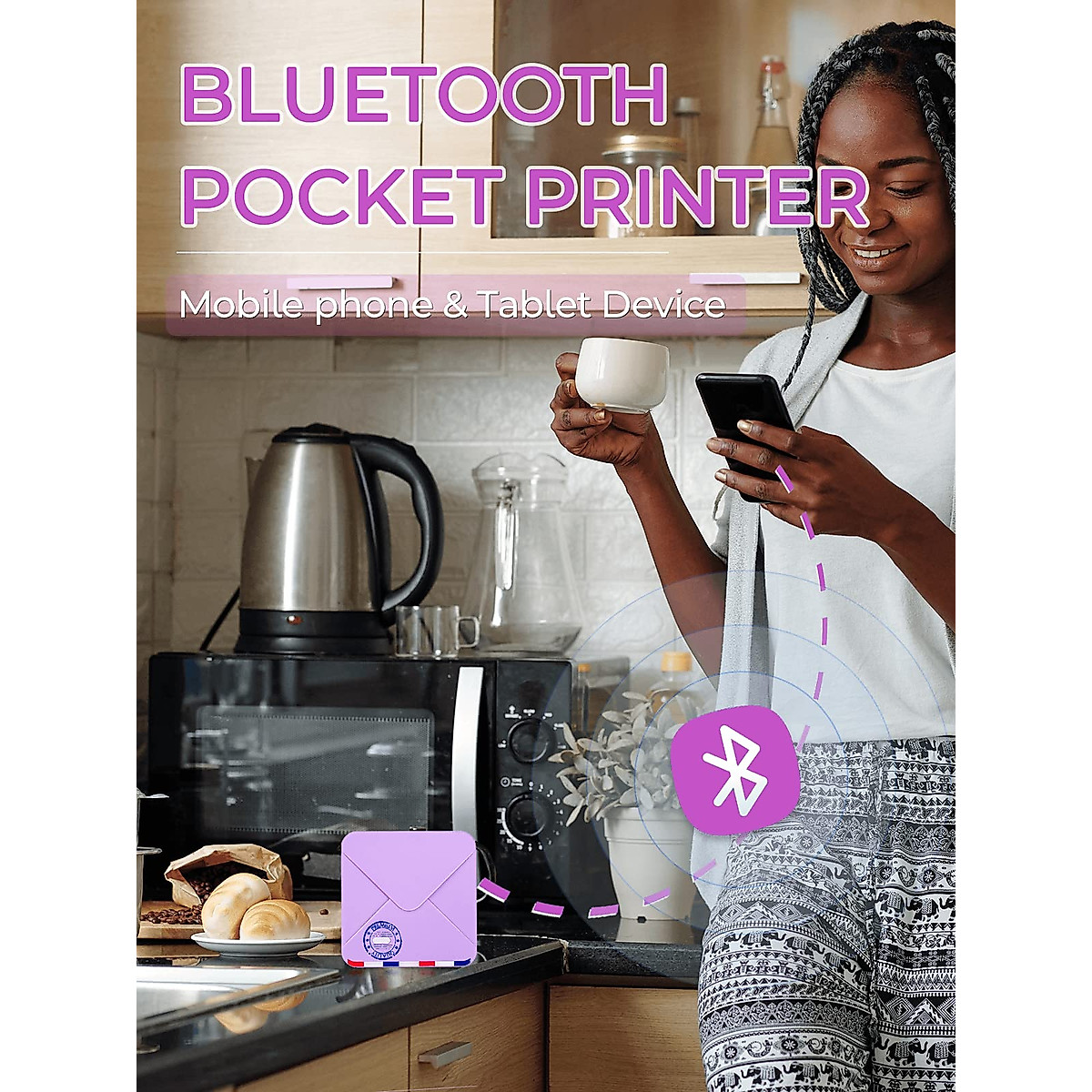 Phomemo M02S Mini Thermal Printer, 300DPI Bluetooth Portable Wireless Pocket Mobile Sticker Printer Compatible with iOS & Android Phone,Printing Photo, Document, Labels, Address, Creative Gift - Black