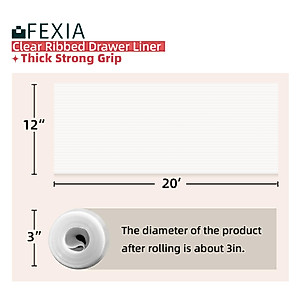 FEXIA Shelf Liners for Kitchen Cabinets Non-Slip Drawer Liner 12 Inches x 20 FT Waterproof & Oil-Proof Non Adhesive Durable Material Fridge Liner for Shelves （Clear）