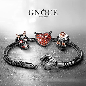 GNOCE Devil‘s Heart Charm Bead 925 Sterling Silver Charms Fits Women's Charm Bracelet/Necklace Jewelry For Birthday Gift
