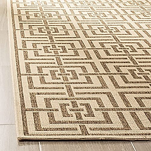 SAFAVIEH Linden Collection 9' x 12' Cream/Beige LND128C Geometric Indoor/ Outdoor Non-Shedding Easy scrubbing Patio Backyard Porch Deck Mudroom Area-Rug