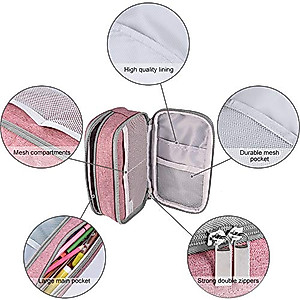 Chelory Pencil Case Big Capacity Pencil Bag Pouch 3 Comparments Large Pen Case Holder Makeup Bag for Adults Office Desk Supplies Stationery Organizer, Light Red