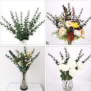 EZFLOWERY 12 Pcs Artificial Eucalyptus Leaves Stems Real Touch Green Leaf for Wedding Arrangements Bouquet Office Party Centerpieces Garden Outdoor Ceremony Floral Home Décor