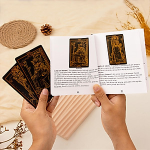 78 Tarot Cards with Guide Book, Black Tarot Deck Gift Set with Tarot Cloth, Chakra Stones and More, Tarot Cards Deck Fortune Telling Game Craft Cardboard for Beginners and Expert Readers