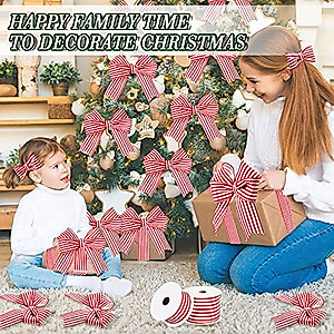 22 Yards Christmas Stripe Wired Edge Ribbon 1.5/2.5 Inch Craft Striped Ribbon Striped Fabric Ribbon for Bow Home Decor Wrapping Christmas Holiday DIY Party (Red and White Stripes)
