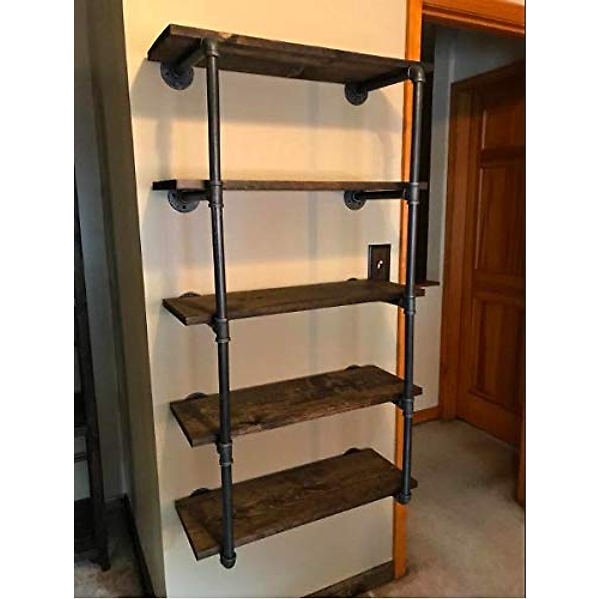 FOF FRIEND OF FAMILY (52" Tall,5 Tier, 2 pcs) Industrial Retro Wall Mount Iron Pipe Shelf Hung Bracket DIY Storage Pipe Shelving Bookshelf