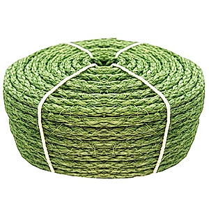 Green Natural Sisal Rope 1/4 Inch 6mm 98-Feet for Cat Scratching Post Tree Tower Replacement Repair and Replace, DIY Hemp Twine Rope for Cat Scratching Furniture Window Perch and Crafts Gardening