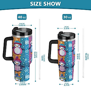 FRCSDIY Cartoon Penguin Insulated Tumbler with Handle and Straw Lid,30oz Leakproof Stainless Steel Cup BPA-Free Water Bottle