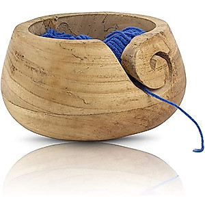 Handcrafted Wooden Yarn Knitting Crochet Bowl Holder for Skien Yarn Balls Decorative Storage Organizer Crocheting Needlework Knitting Accessories Kit Supplies Sturdy Non Slip Gifts for Mother Her