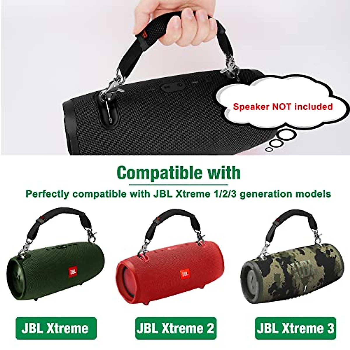 Desing Wish Removable Speaker Handle Strap Compatible with JBL Xtreme/Xtreme 2/ Xtreme 3/ W-King X10/ Zealot S67 Portable Wireless Bluetooth Speaker, Outdoor Travel Speakers Handle Belt (Black)