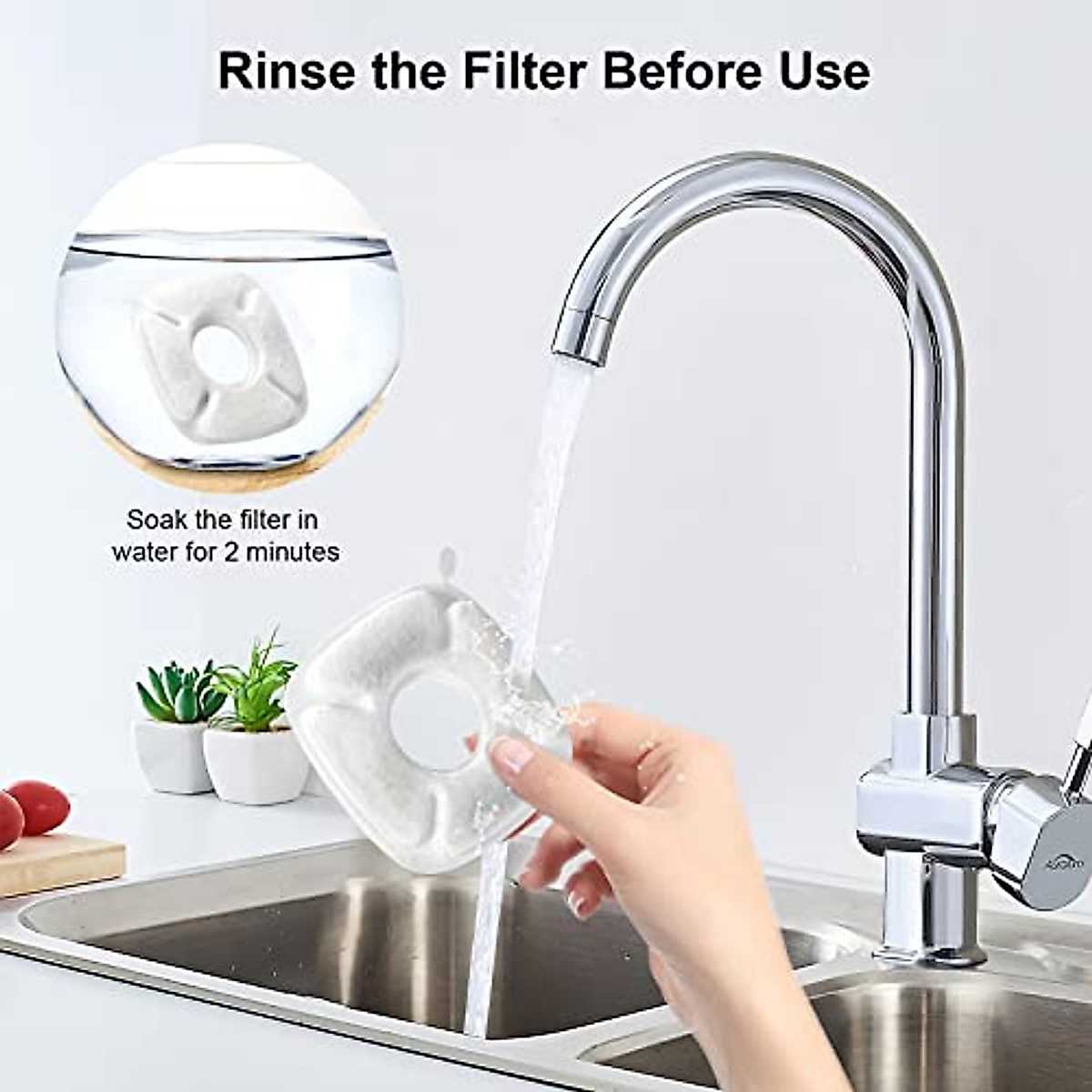 Redoso 8 Pack Replacement Filters & 8 Pack Replacement Pre-Filter Sponges for Veken 95oz/2.8L Bellflower Pet Fountain Cat Water Fountain Dog Water Dispenser