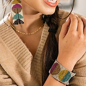 INK + ALLOY Women's Muted Circles Stretch Beaded Cuff Bracelet Handmade Jewelry for the Modern Bohemian