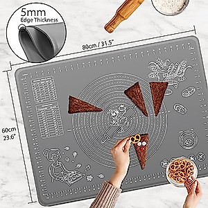 Silicone Baking Mat 32x24 inch, Extra Thick Non-stick Pastry Mat with Measurements and Edge Heightening, Food Grade Silicone for Countertop Dough Rolling Making Bread, Cookies, Pizza, Fondant, Pasta