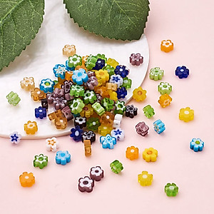Cheriswelry 300Pcs Millefiori Lampwork Glass Beads Flat Flower Glass Beads Millefiori Loose Spacer Beads 4-7.2mm for DIY Necklace Bracelet Earring Jewelry Making Handmade Crafts
