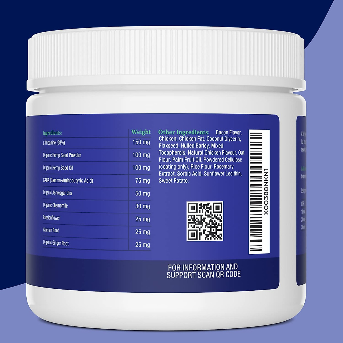 Calming Hemp Chews for Dogs - Pet Supplements for Anxiety Relief & Stress, Thunderstorms, Barking and Fireworks - Chicken & Bacon Flavour - 90 Treats