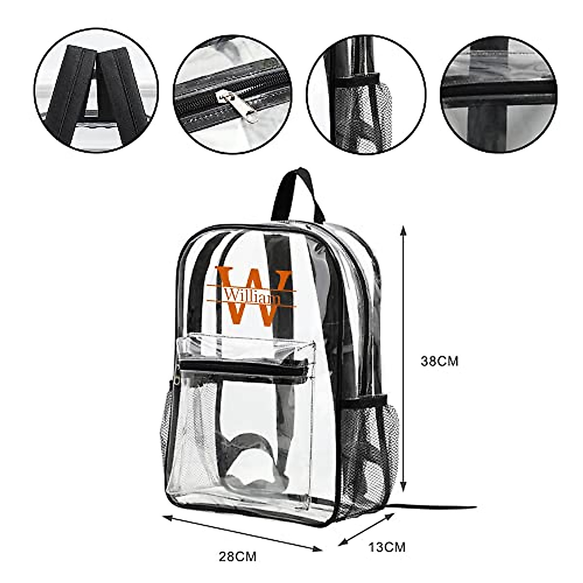 V2G1K2HJ.d Personalized Name Clear Backpack, Heavy Duty PVC Clear Backpack,Custom Name Transparent Backpack,Travel Bags