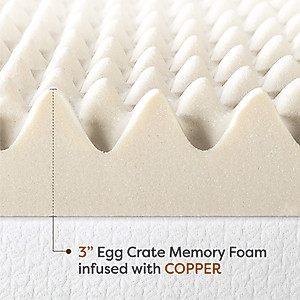 Best Price Mattress 3 Inch Egg Crate Memory Foam Mattress Topper with Copper Infusion, CertiPUR-US Certified, Queen Beige