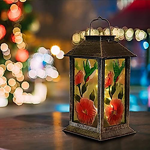 Solar Hummingbird Lantern Waterproof Outdoor Hanging Glass Lantern Decorative Tabletop Lamp Metal LED Lights for Garden Patio Porch Holiday Party Yard Table Pathway Walkway Holiday Decor Gifts (1pack)