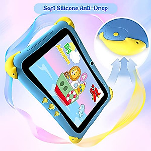 ATMPC Kids Tablet with 1024x600 HD Touchscreen, 128GB Storage, Android 11 OS, Quad-Core Processor, Parental Control, Age-Appropriate Apps, Protective Case, Safe Eye Protection