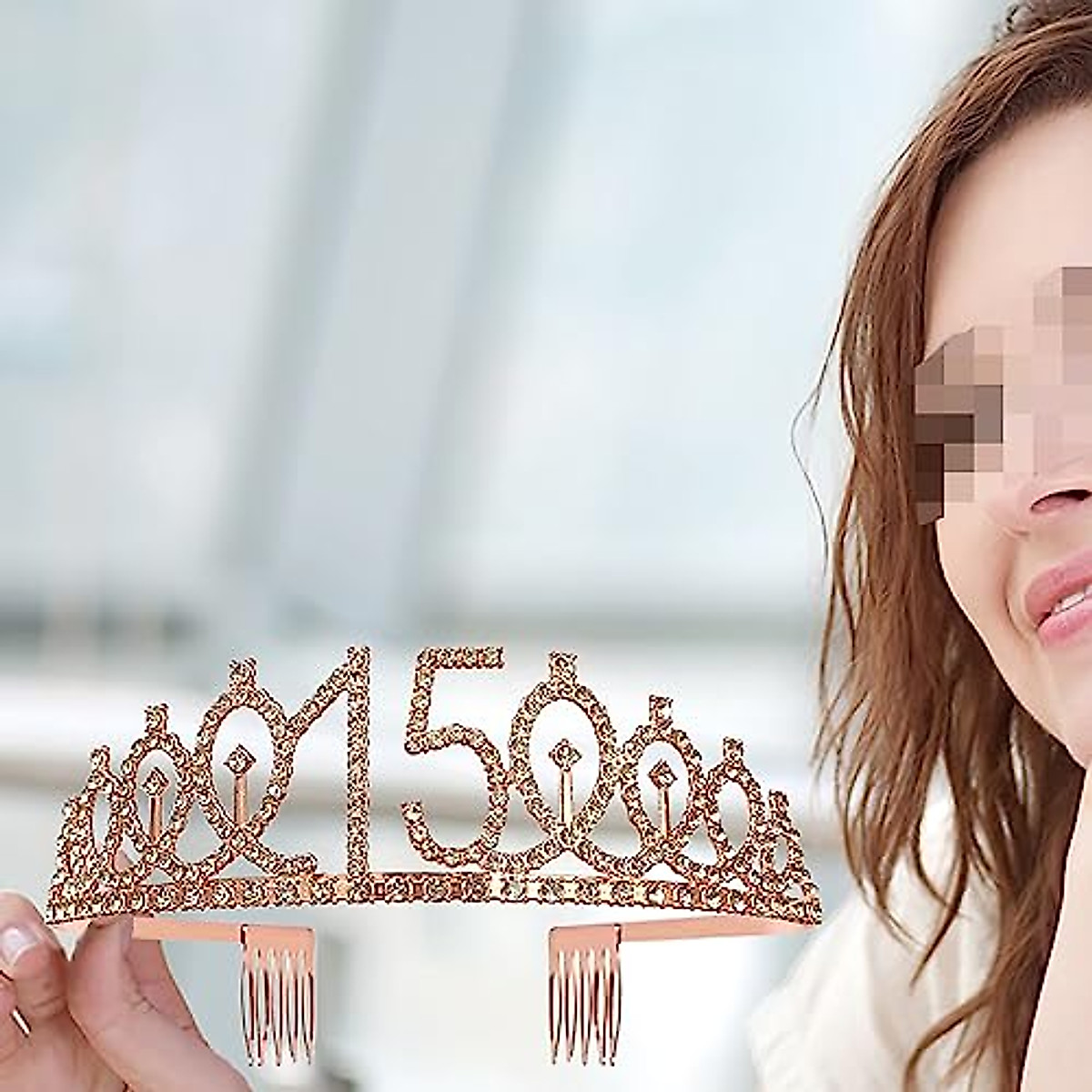 Ceqiny 15th Birthday Sash Tiara and Crowns for Girls, Birthday Queen Rose Gold Tiara, Princess Tiara Rhinestone Headbands with Combs Bridal Wedding Tiaras for Wedding Prom Bridal Party Christmas