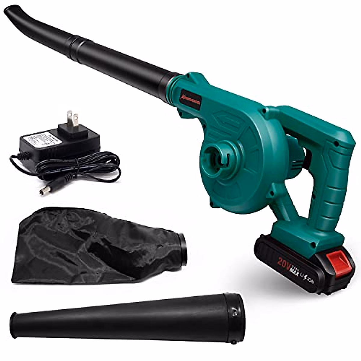 Kinswood 20V 2.0A Batteries Cordless Lithium-ion 12-in-1 Blower Vacuum for Blowing Leaves, Vacuuming Dusts