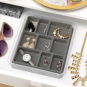 Whitmor Stackable 9 Section Jewelry Tray, Grey,White
