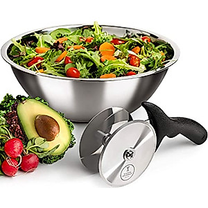 Salad Chopper Blade and Bowl – Stainless Steel Salad Cutter Bowl with Chef Grade Mezzaluna Salad Chopper – Ultra-Fast Salad Prep by Kitchen Hackables