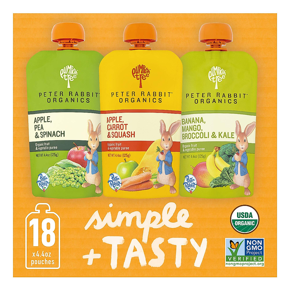 Peter Rabbit Organics Fruit Vegetable, Squeezable Pouches, 4 Ounce (Pack of 18)
