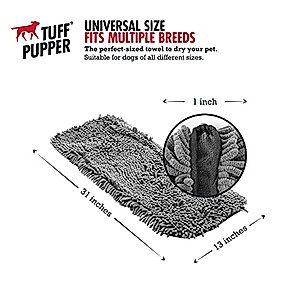Tuff Pupper Quick Dry Towel for Dogs | Ultra Absorbent Microfiber Shammy | Extra Large 35x15 Size for All Breeds | Comfortable Hand Pockets | Indoor Outdoor Use | Durable Material | Machine Washable