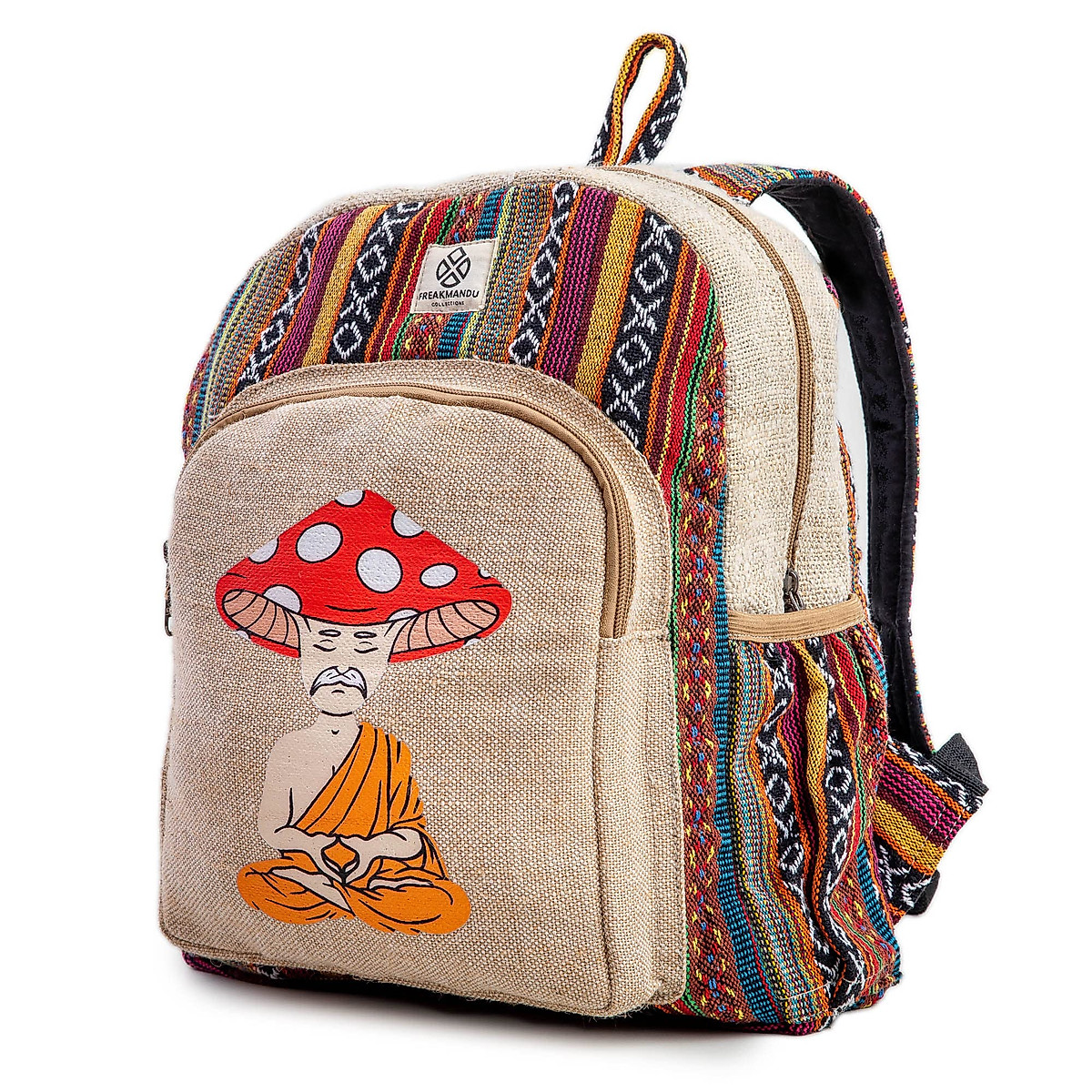 Freakmandu Collections Mushroom Head Hemp Backpack Bag - Eco Friendly Unique Unisex Rustic Durable
