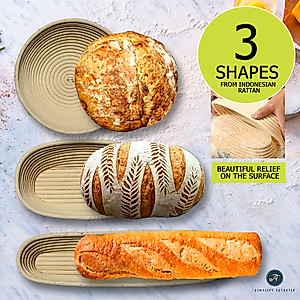 Banneton Bread Proofing Basket - A Complete Sourdough Bread Baking Supplies - Bread Baking Supplies - Sourdough Starter Jar - Indonesian Proofing Basket Set of 22-9" Round, 10" Oval, 15"Baguette