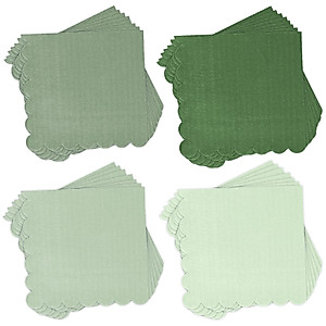 Whaline 200 Pack Green Cocktail Napkins Sage Green Gradient Color Paper Napkins with Scalloped Edges Thick Disposable Luncheon Napkins for Table Decoration Party Supplies,5 x 5 Inch