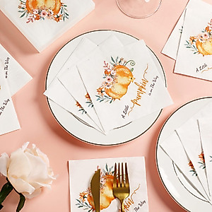 50 Pack A Little Pumpkin is On The Way Disposable Paper Napkins Little Pumpkin Baby Shower Disposable Hand Towel Pumpkin Guest Napkin for Boys Girls Party Supplies for Baby Shower Gender Reveal Party