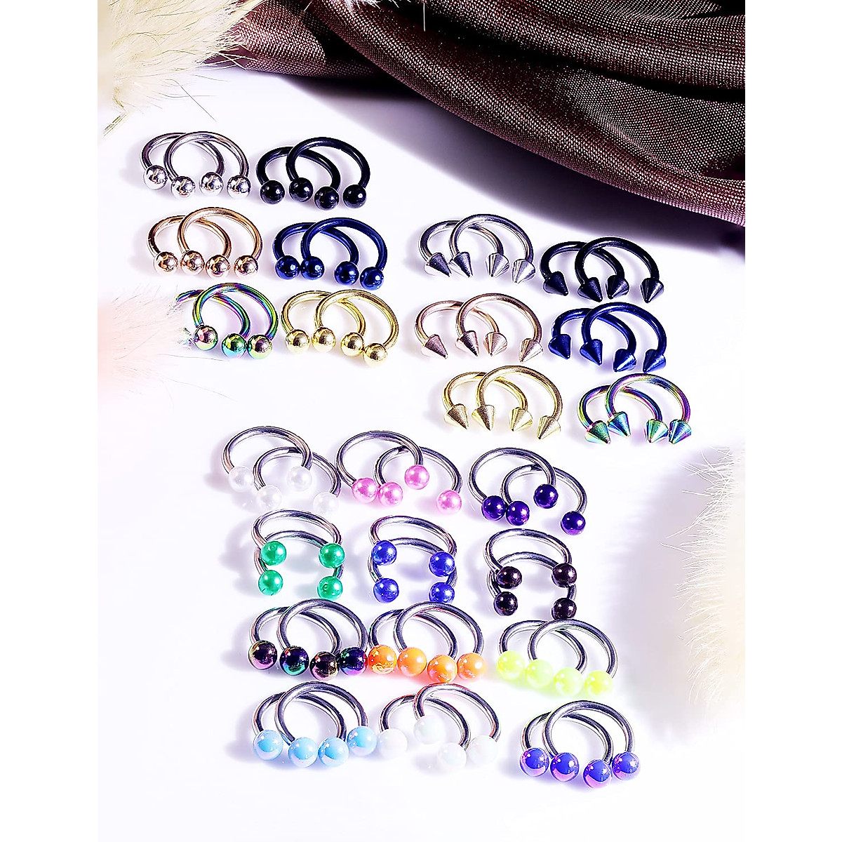 Vsnnsns 16G Surgical Steel Horseshoe Nose Septum Rings Piercing Jewelry Cartilage Helix Tragus Earring Studs Hoop Lip Horseshoe Ring Piercing Jewelry Retainer for Women Men 8mm 48pcs