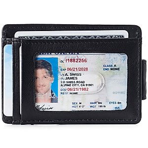 Alpine Swiss Harper Mens RFID Slim Money Clip Front Pocket Wallet Minimalist Leather ID Card Holder Black