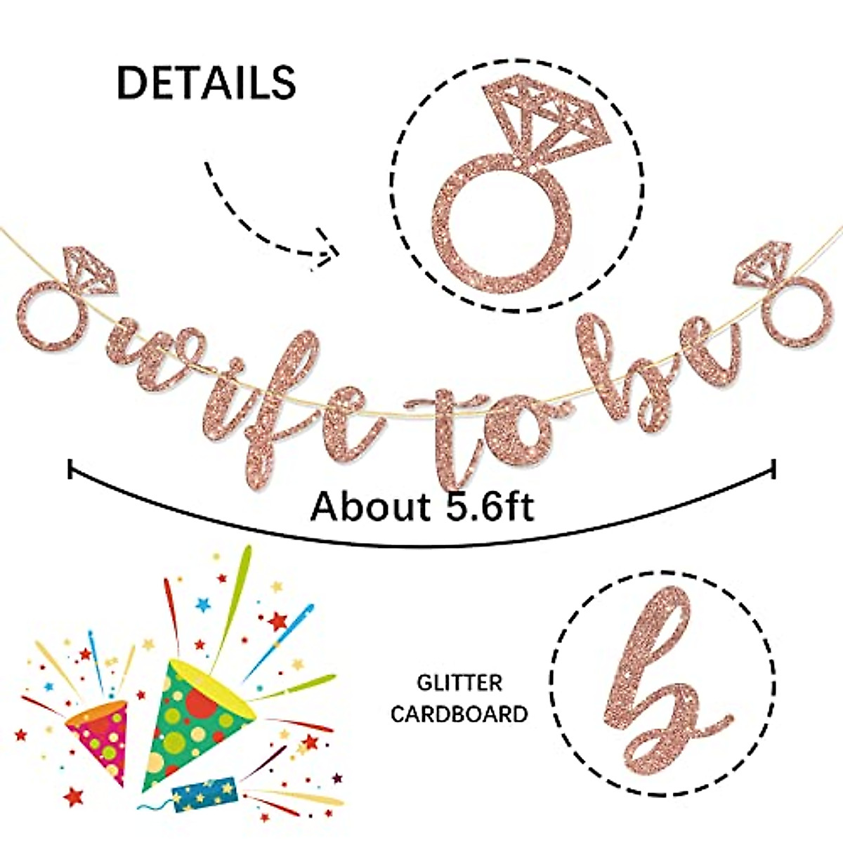 Halodete Wife to Be Banner, Bride to Be Banner, Bridal Shower, Wedding Party Garland Bunting Decorations - Rose Gold Glitter